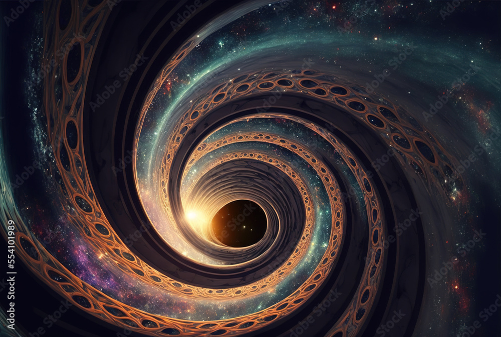 Cosmic wormhole, space travel idea, funnel shaped passageway that can ...