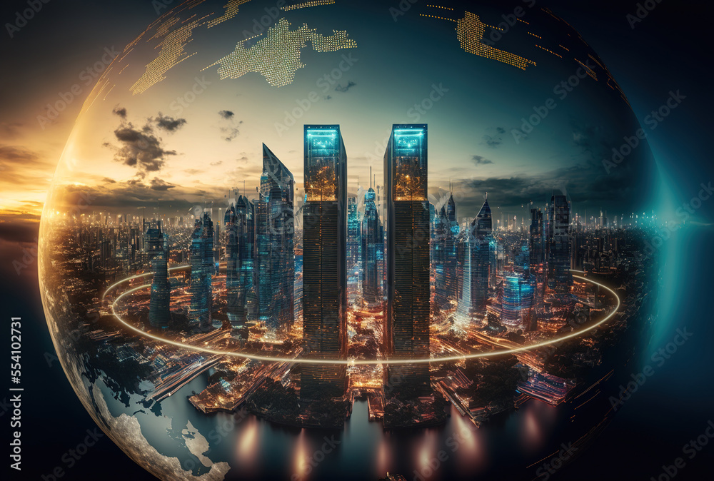 Abstract technology hologram bright icons Asia's vision of the ...