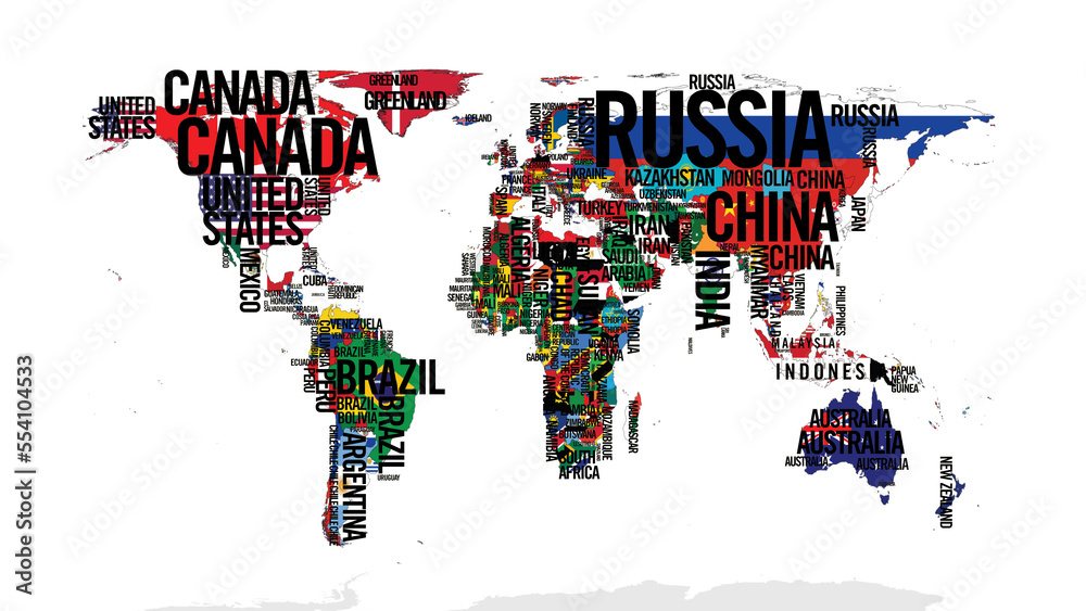 world atlas map with flags of the counbtries and names Stock ...