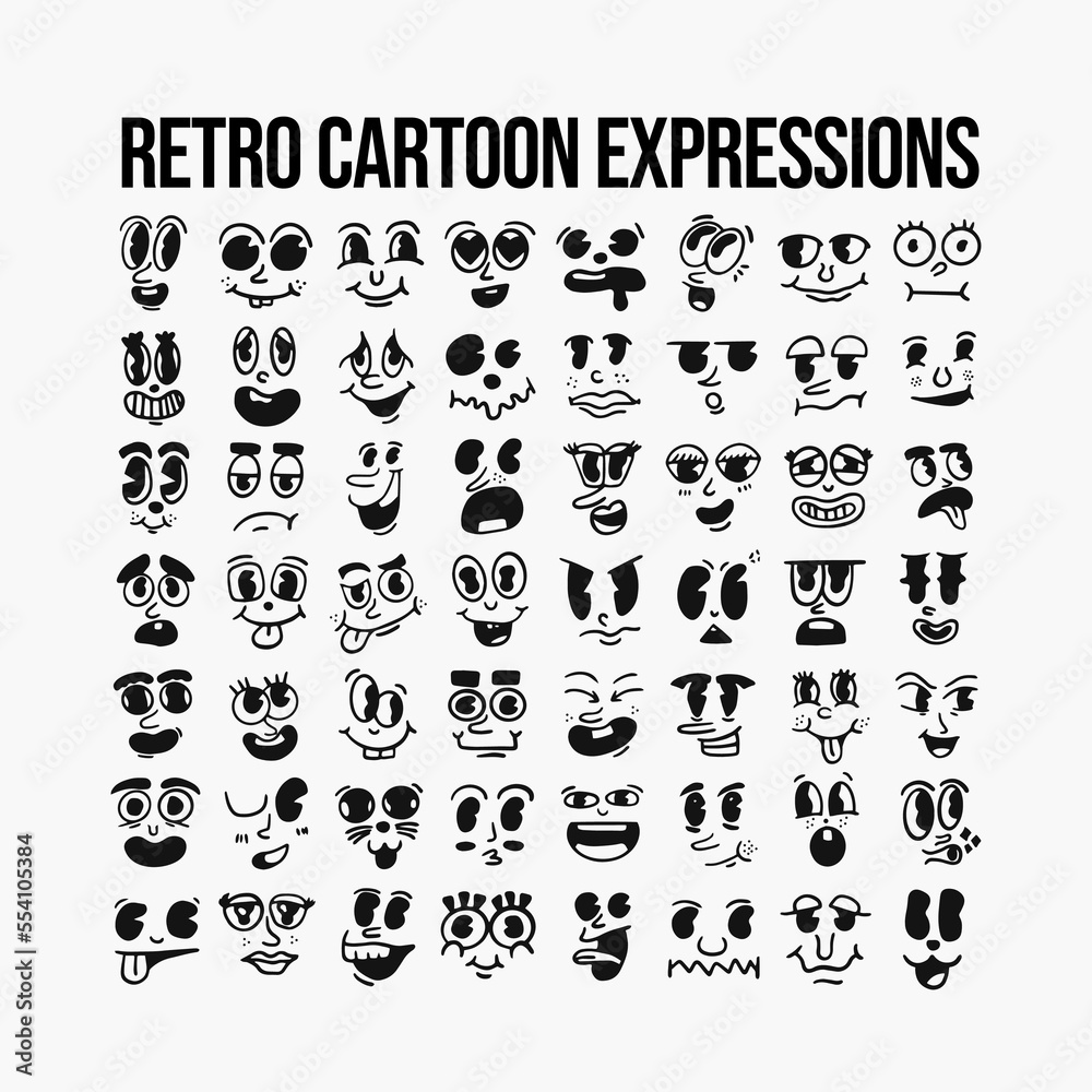 56 Retro Cartoon Face Expressions Vintage Mood Chart Cartoonish Faces ...