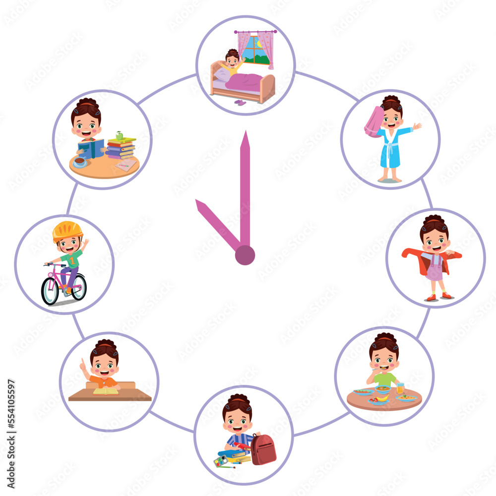 Cartoon kid daily routine activities set Stock Vector | Adobe Stock