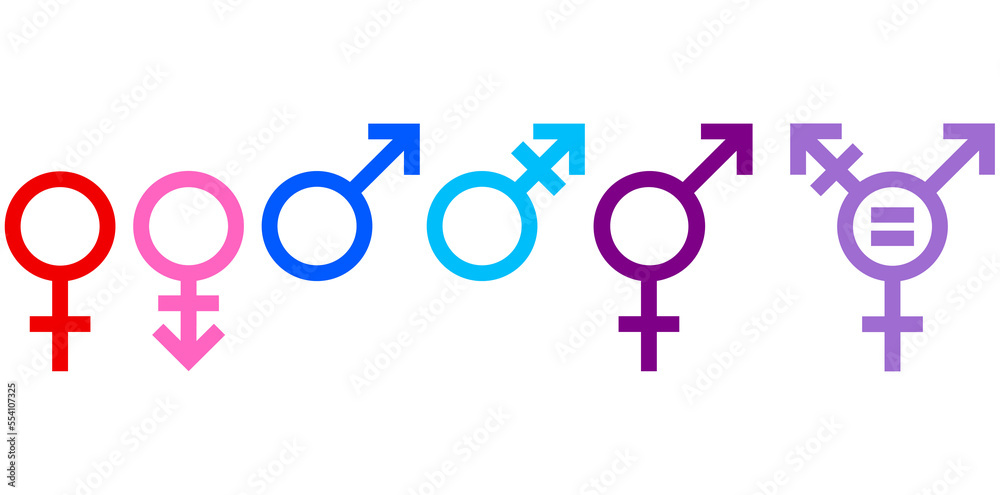 Gender symbols, female, male signs, illustration over a transparent ...