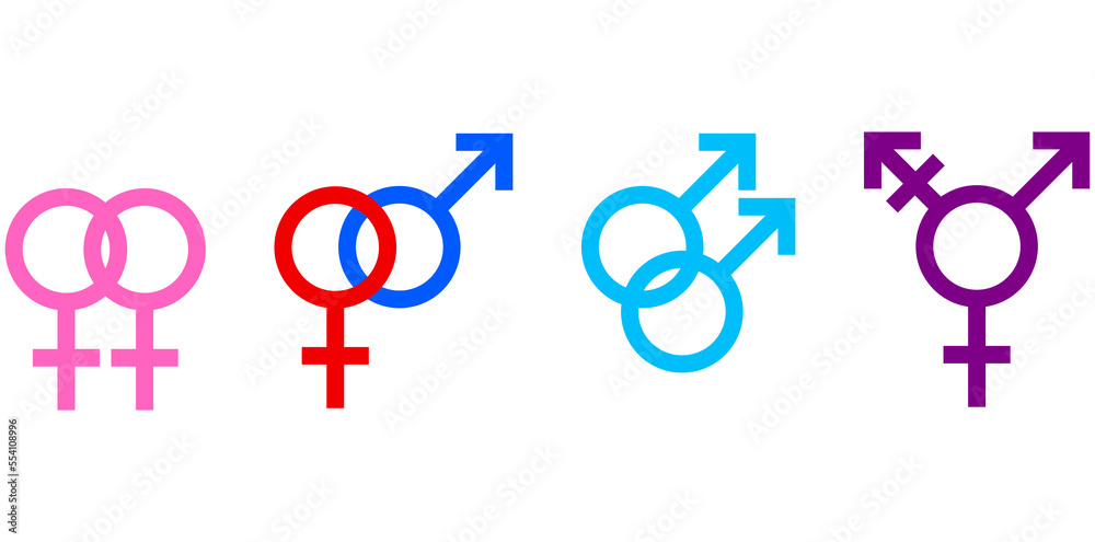 Gender symbols, female, and male signs, LGBT, LGBTQ, illustration over ...