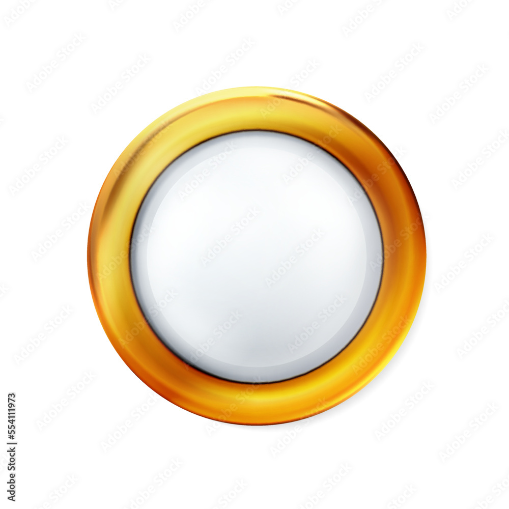 Realistic matte white button. Metal circle Ui component. Vector ...