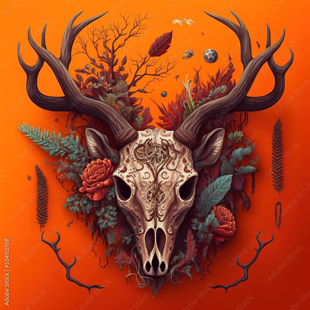 Dragon deer skull floral illustration made with Generative AI Stock ...