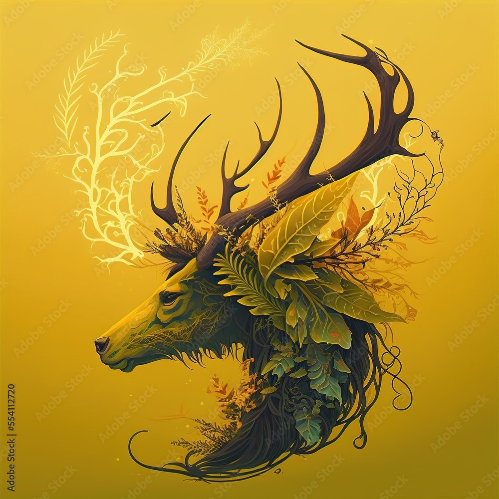 Dragon deer skull floral illustration made with Generative AI Stock ...