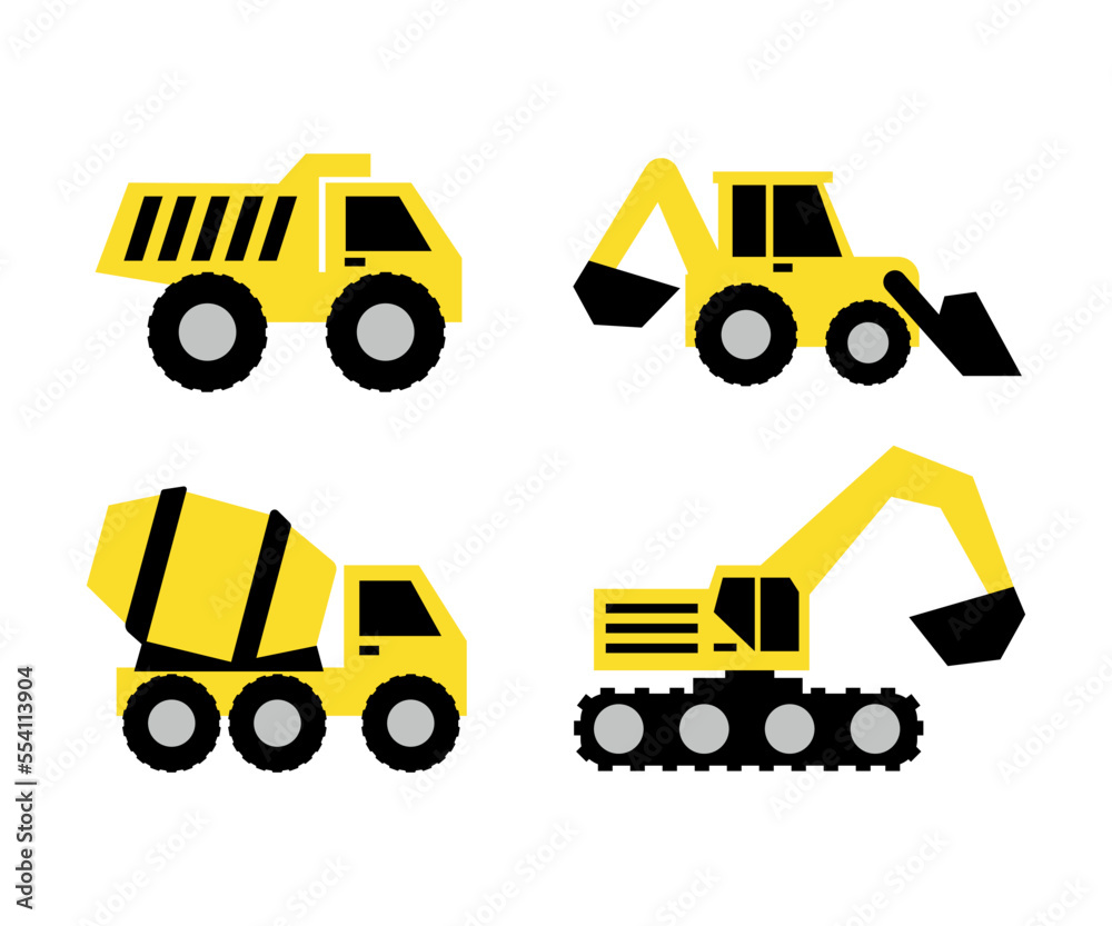 Set of construction machinery. Special machines for construction work ...