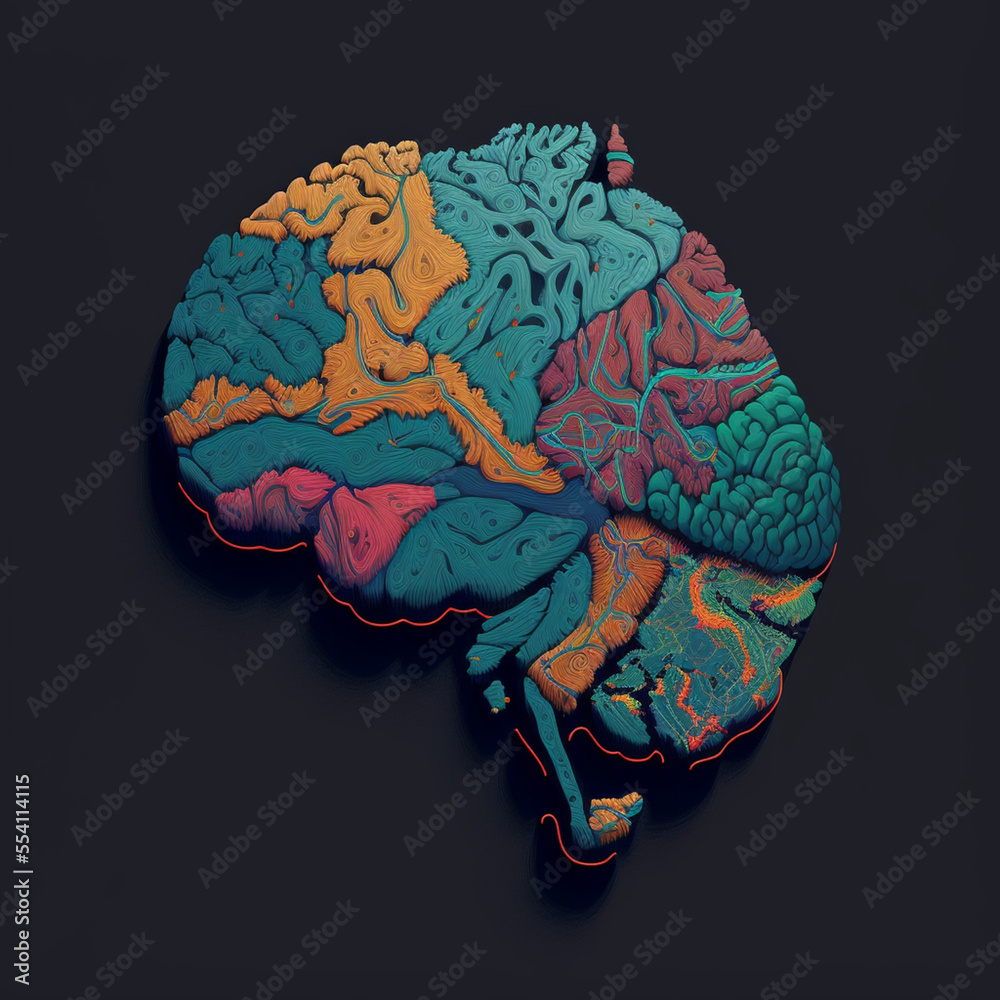 Map of human brain on white background. AI generated art. Stock ...