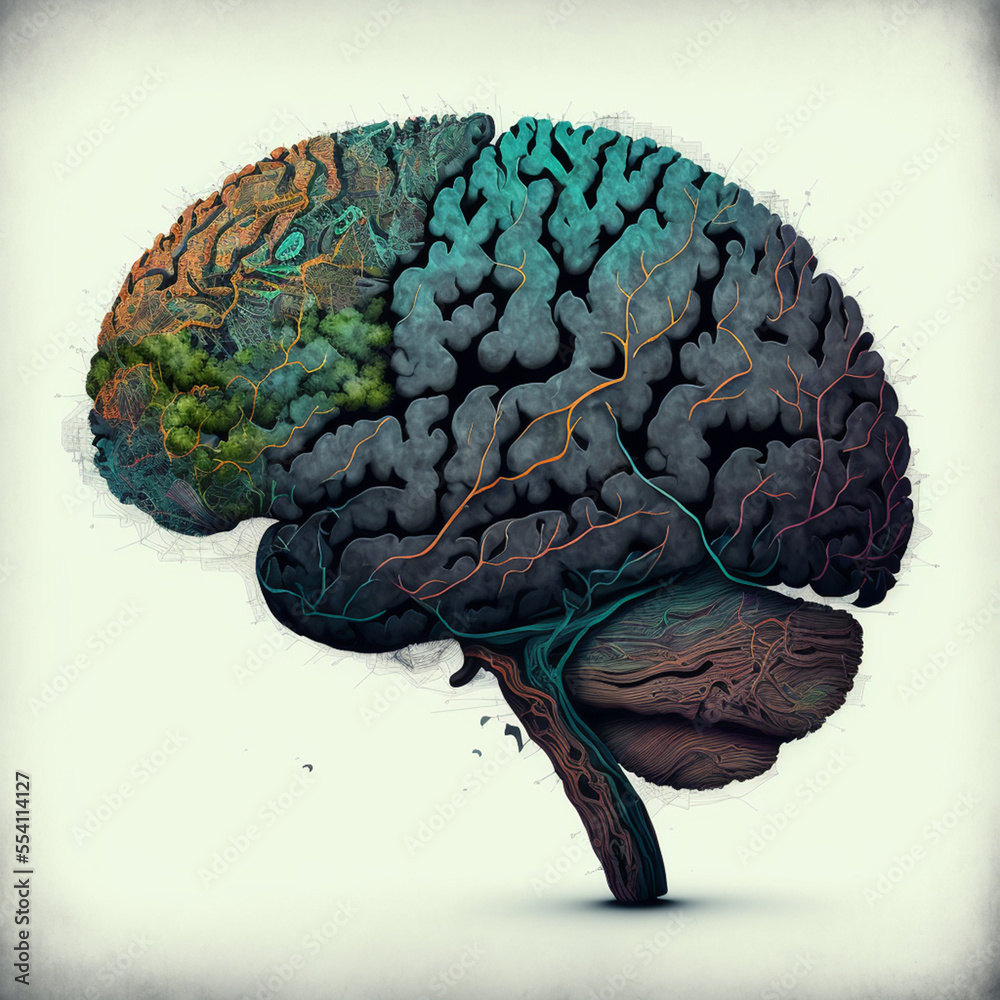 Map of human brain on white background. AI generated art. Stock ...