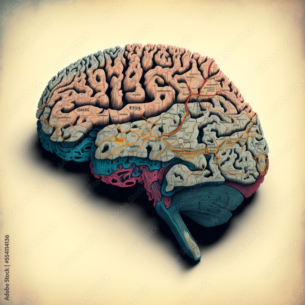 Map of human brain on white background. AI generated art. Stock ...