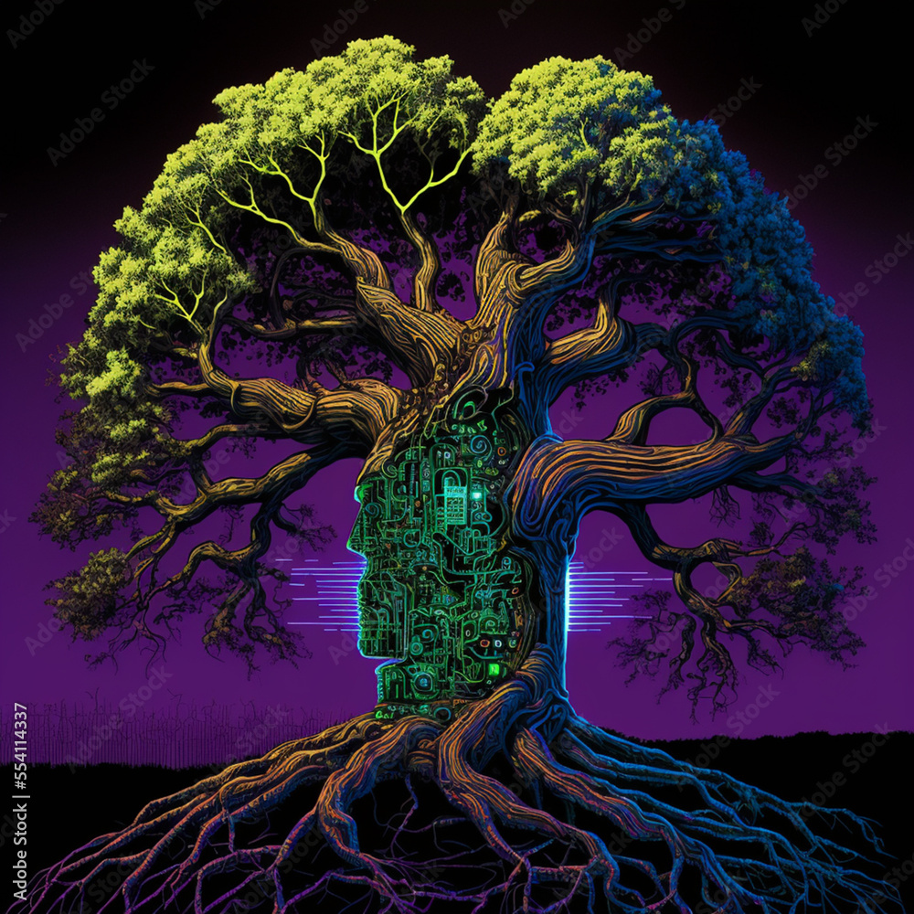 Tree of life formed with electrical system. Nature versus technology ...