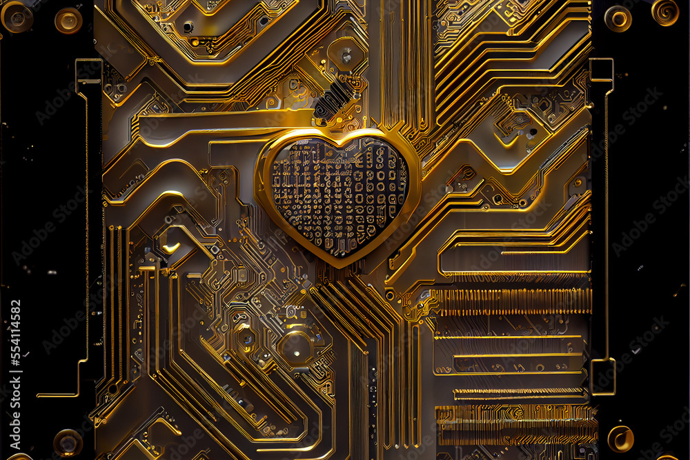 Heart Shapes in Circuit Board Inspired Background. Generative ai Stock ...