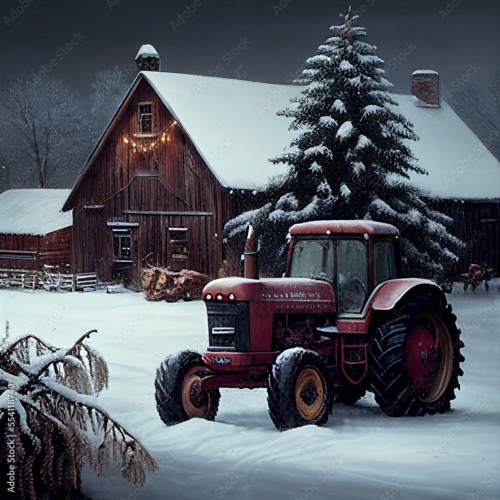 red barn in snow Stock Illustration | Adobe Stock