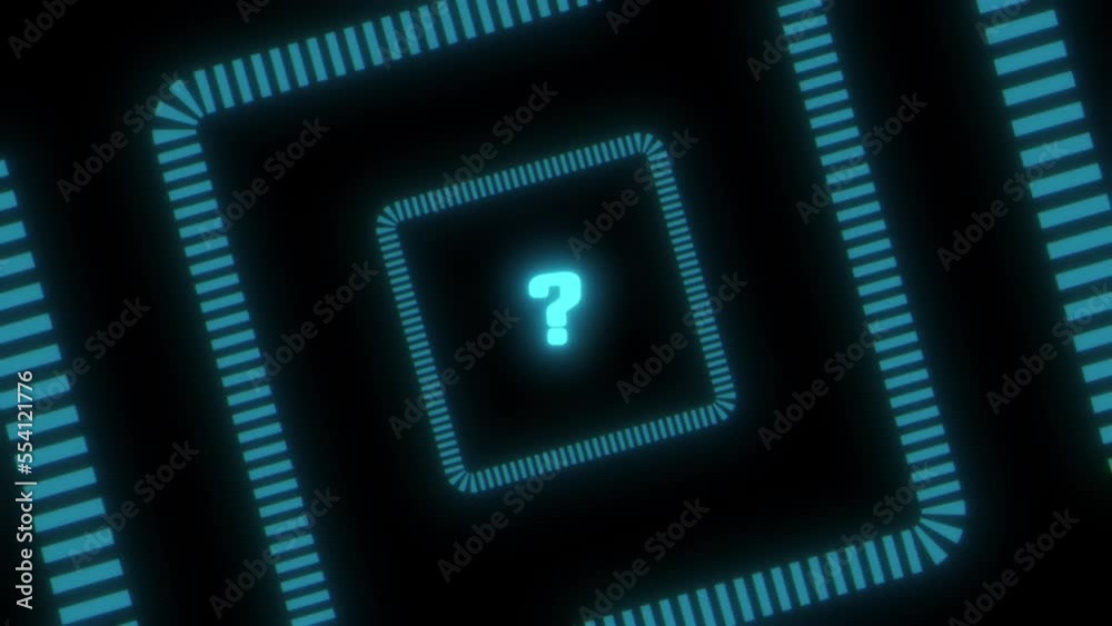 Question mark inside psychedelic tunnel geometric fantasy glitch. Neon ...