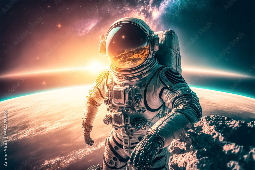 Astronaut in outer space. Astronaut at the Earth orbit. Realistic ... Astronaut in outer space. Astronaut at the Earth orbit. Realistic ...