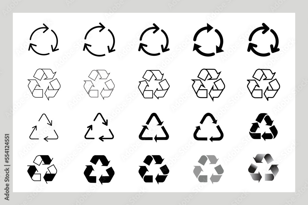 Recycle icon vector set template black. Recycle symbol pack isolated on white background. Simple ...