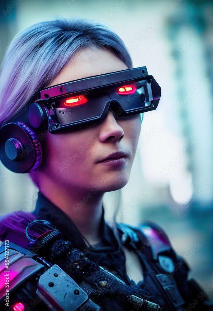 Portrait of a sci-fi cyberpunk girl. High-tech futuristic woman from ...