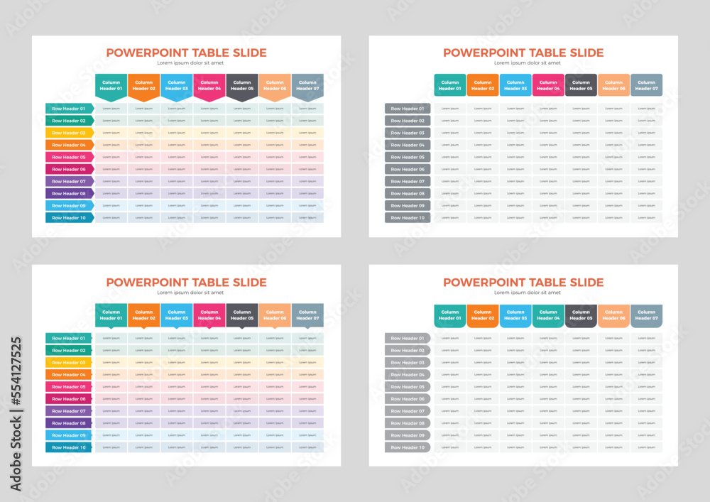 PowerPoint Table Layout, 4 Creative Table Layout Vector. Infographics ...