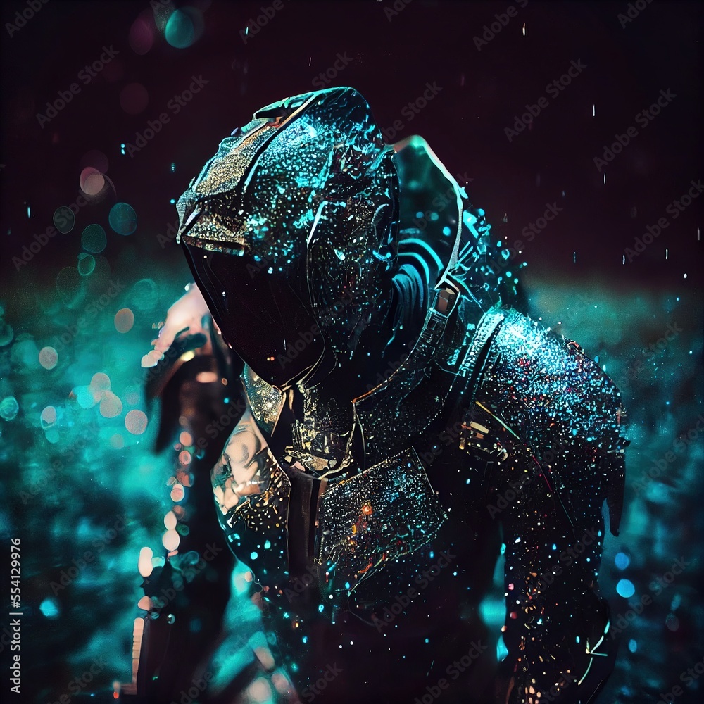 Portrait of a sci-fi cyberpunk warrior. High-tech futuristic man from ...