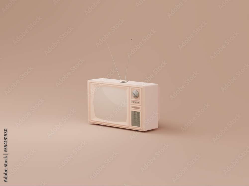 3d model of a vintage TV set on tan background, 3d rendering in pastel ...