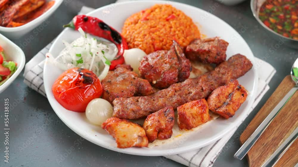 Traditional Turkish meal kebab, Ali nazik, adana kebap, urfa kebap, çöp ...