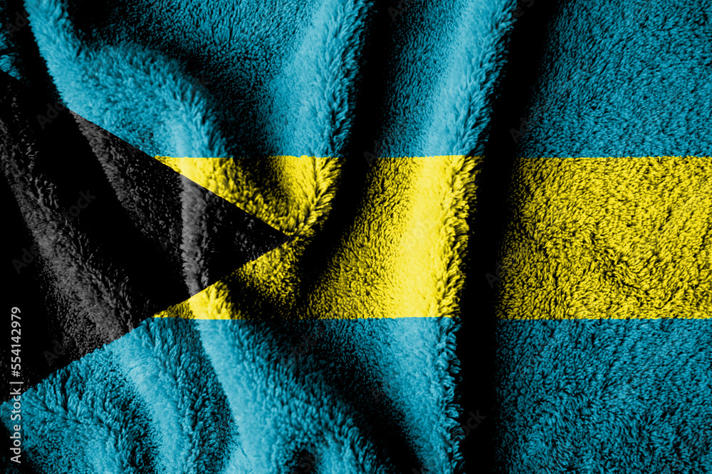 Towel fabric pattern flag of Bahamas. The texture of the wrinkled ...