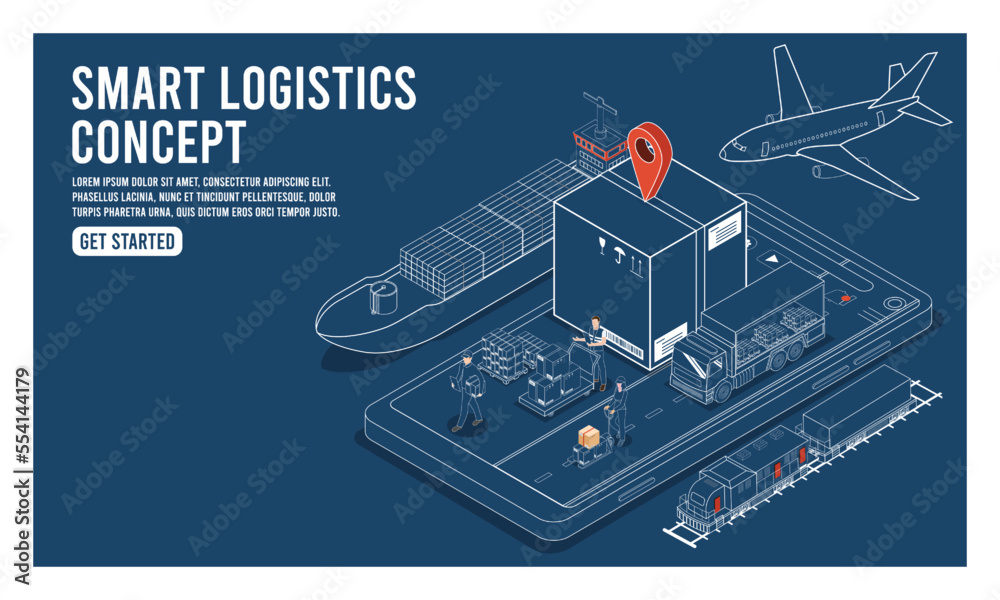 3D isometric Smart logistics concept with Warehouse Logistics and ...