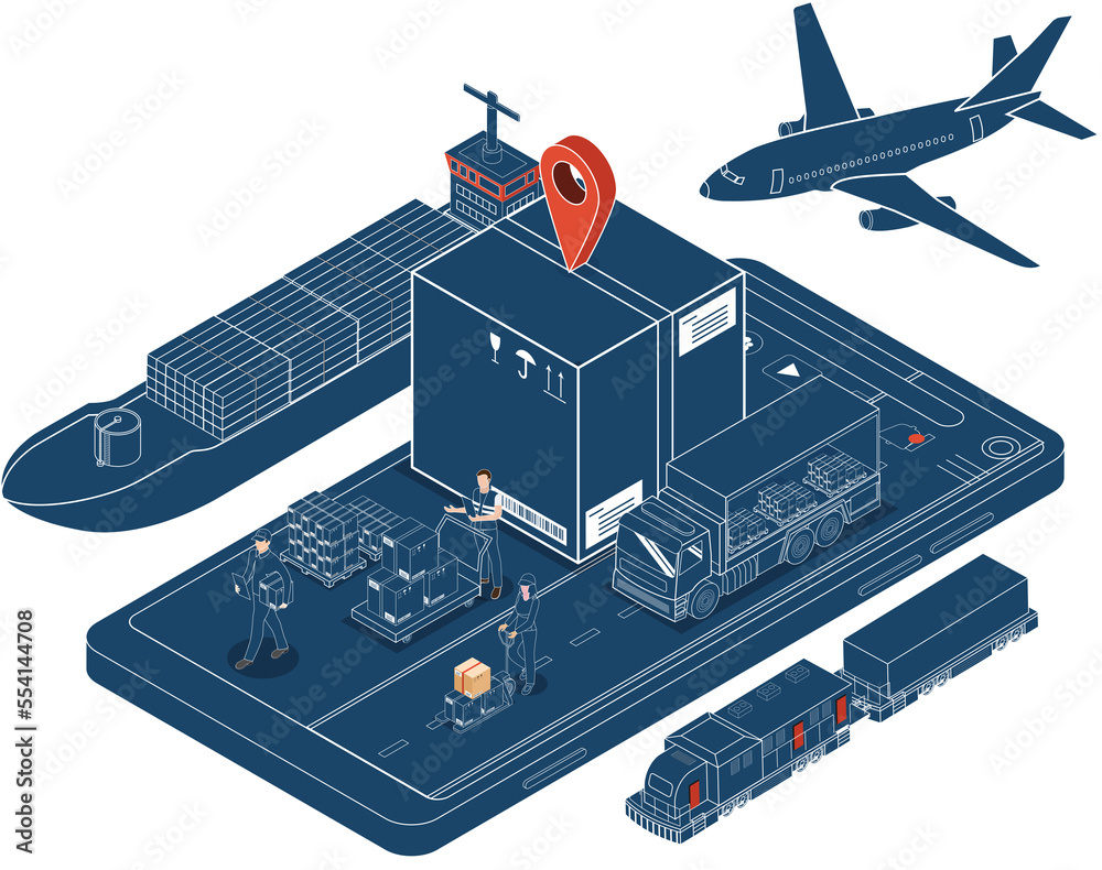 3D isometric Smart logistics concept with Warehouse Logistics and ...