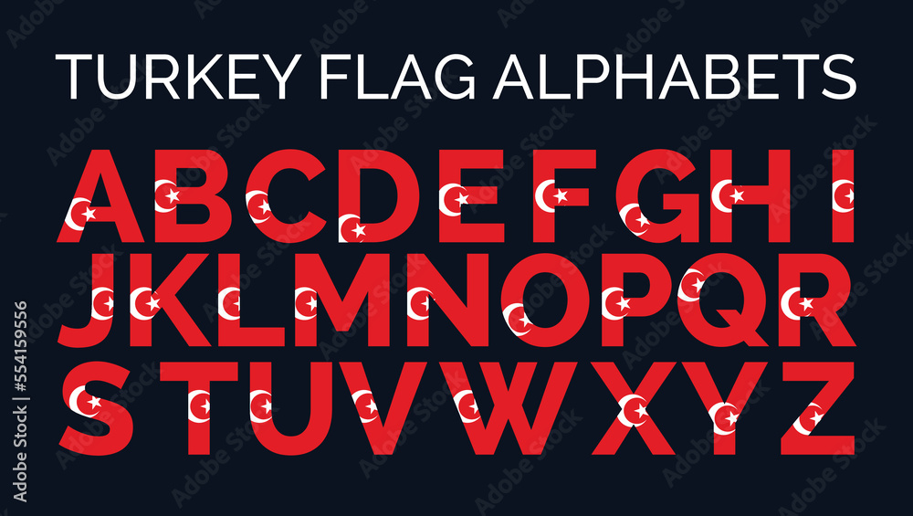 Turkey Flag Alphabets Letters A to Z Creative Design Logos Stock Vector ...