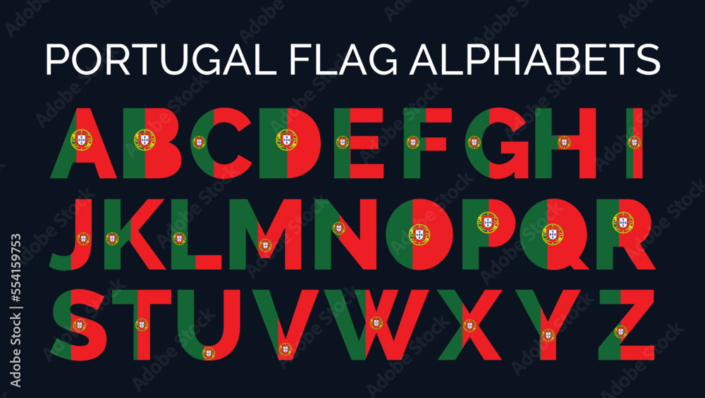 Portugal Flag Alphabets Letters A to Z Creative Design Logos Stock ...