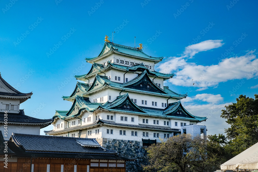 [Film grain] Nagoya, Japan: October 2022 Nagoya castle with a clear sky ...