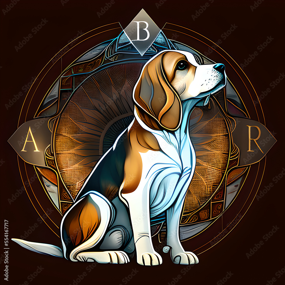AI-generated illustration of a Beagle dog in a stained glass/mosaic ...