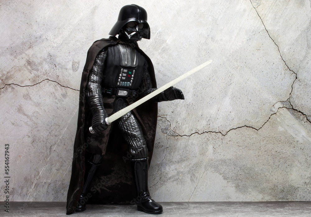 Bologna Italy December 1 2022 Darth Vader Costume Replica With Light Saber Darth Vader Is