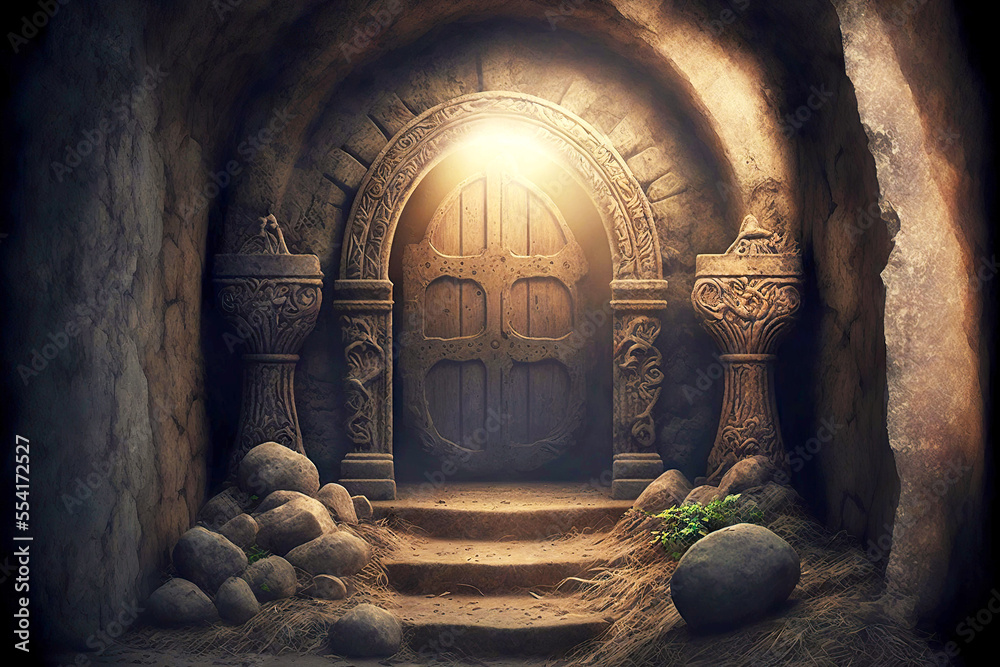 Religion and shrines entrance to ancient Christian crypt in cave Stock ...