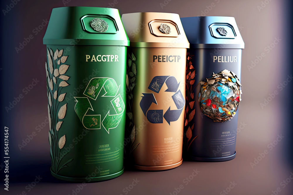 Containers with inscriptions for different types of garbage and ...