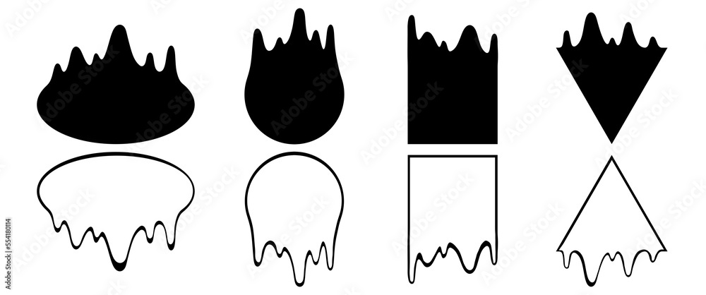 Pack of black monochrome sketched geometrical shapes, circle, elipse ...