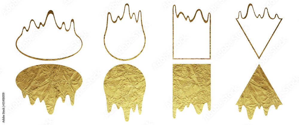 Set of gold sketched geometrical shapes, circle, elipse, square ...