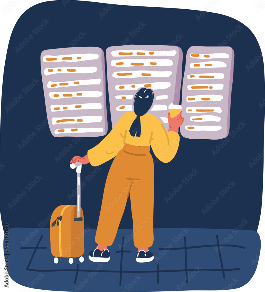 Cartoon vector illustration of Young woman in international airport ...