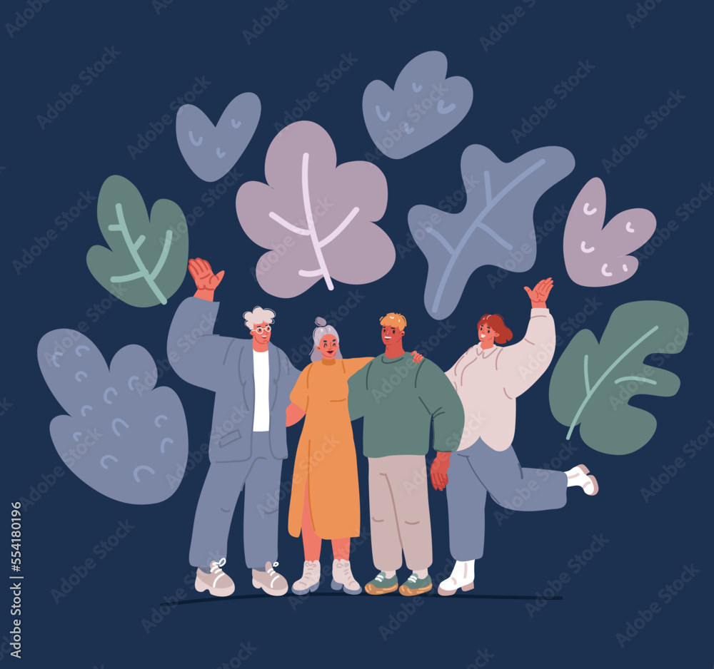 Cartoon vector illustration of Group of diverse people. Friends or ...