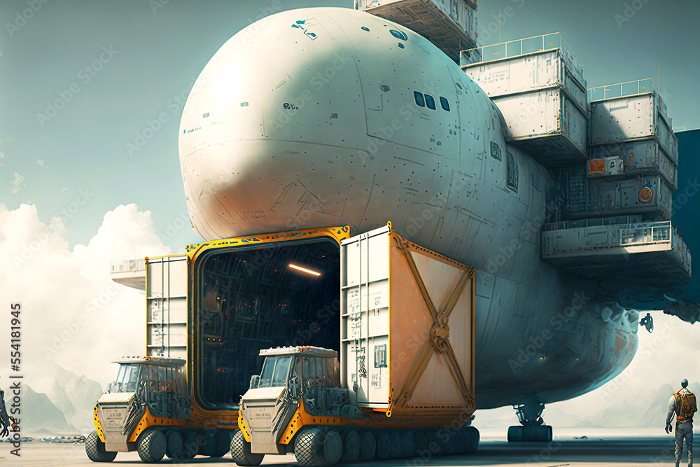 Loading containers and other large items into open compartment of cargo ...
