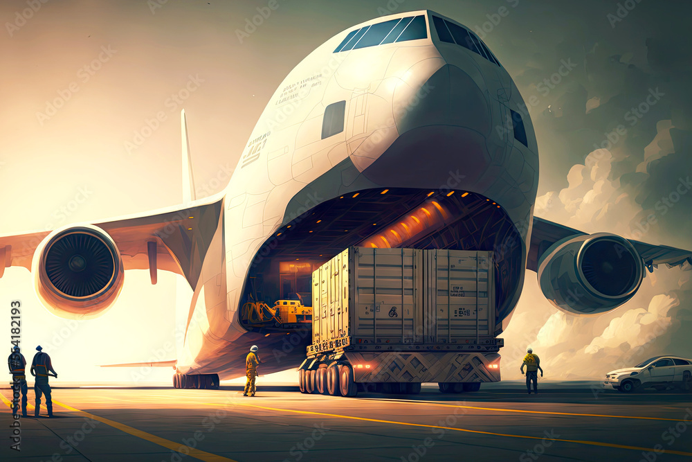 Loading containers and other large items into open compartment of cargo ...