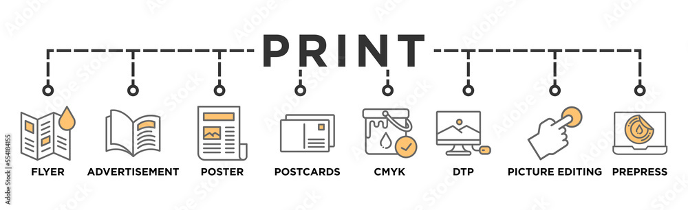 Print banner web icon vector illustration concept with icon of flyer ...