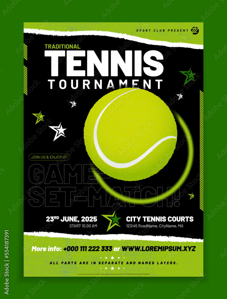 Modern tennis poster template with sample text in separate layer Stock ...