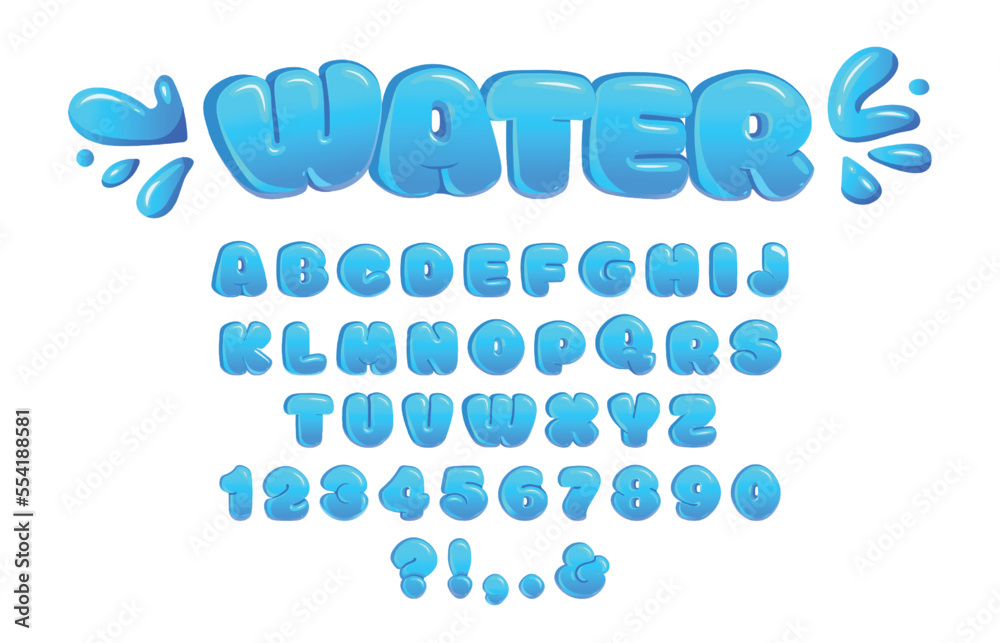 Water bubble font. Glossy bubbly letters, chubby alphabet and water ...