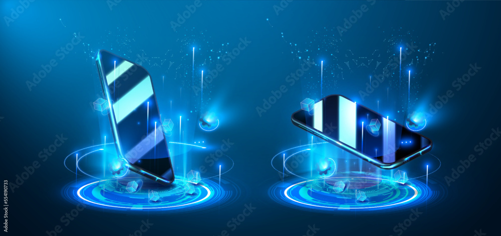 Hologram 3D futuristic mobile phone. Abstract digital user interface ...