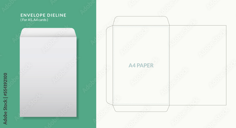Envelope die cut template with cut lines.Envelopes mockup front and ...