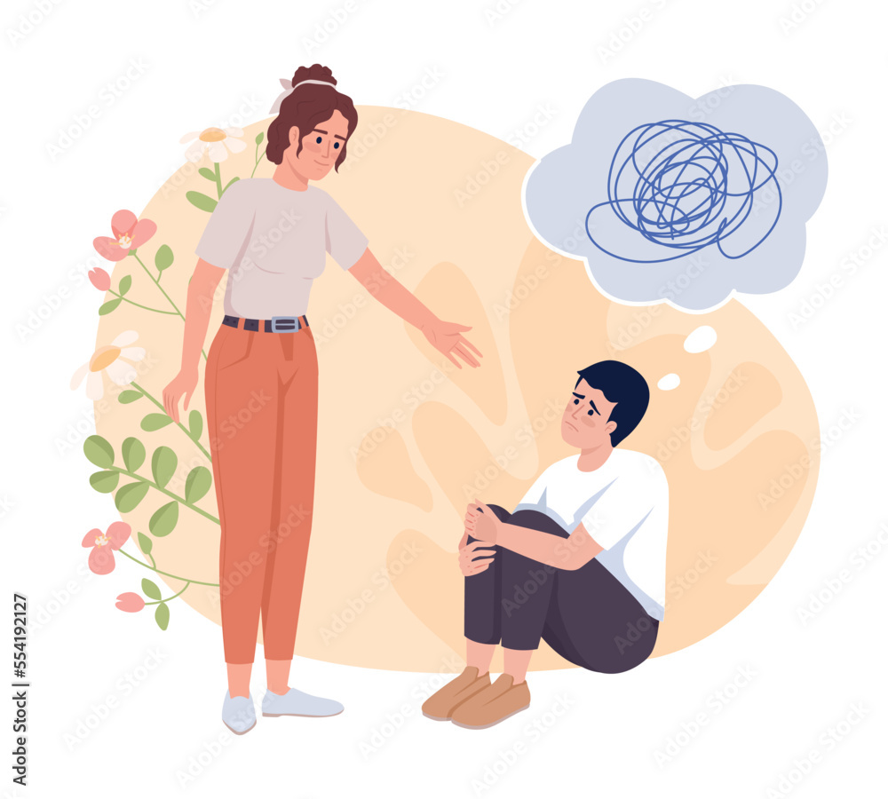 Mental support flat concept vector illustration. Help with ...