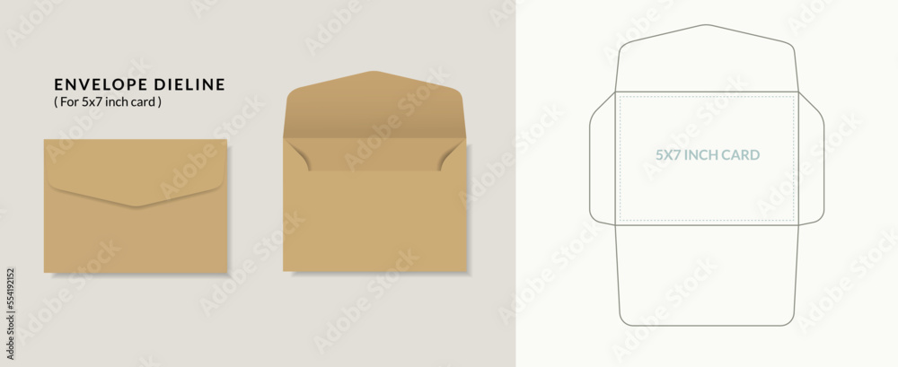 Envelope die cut template with cut lines.Envelopes mockup front and ...