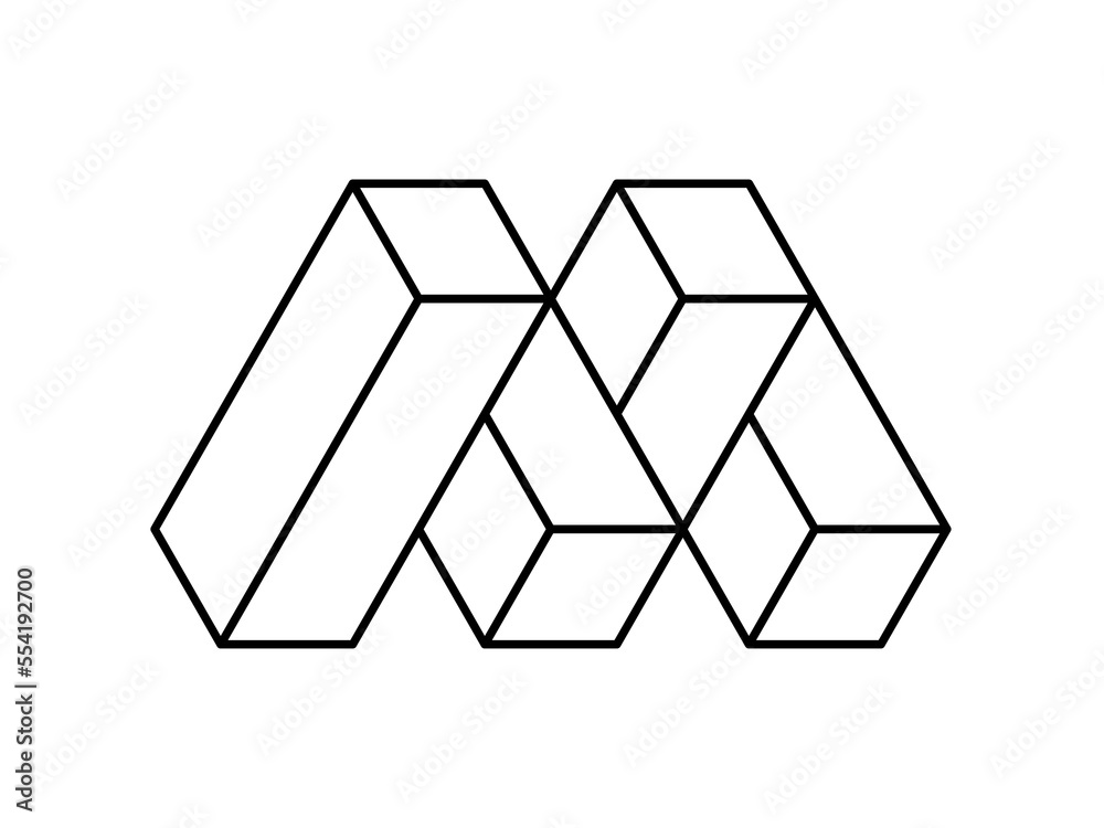 3d letter M logo template. Letter M made of rectangles. Impossible ...