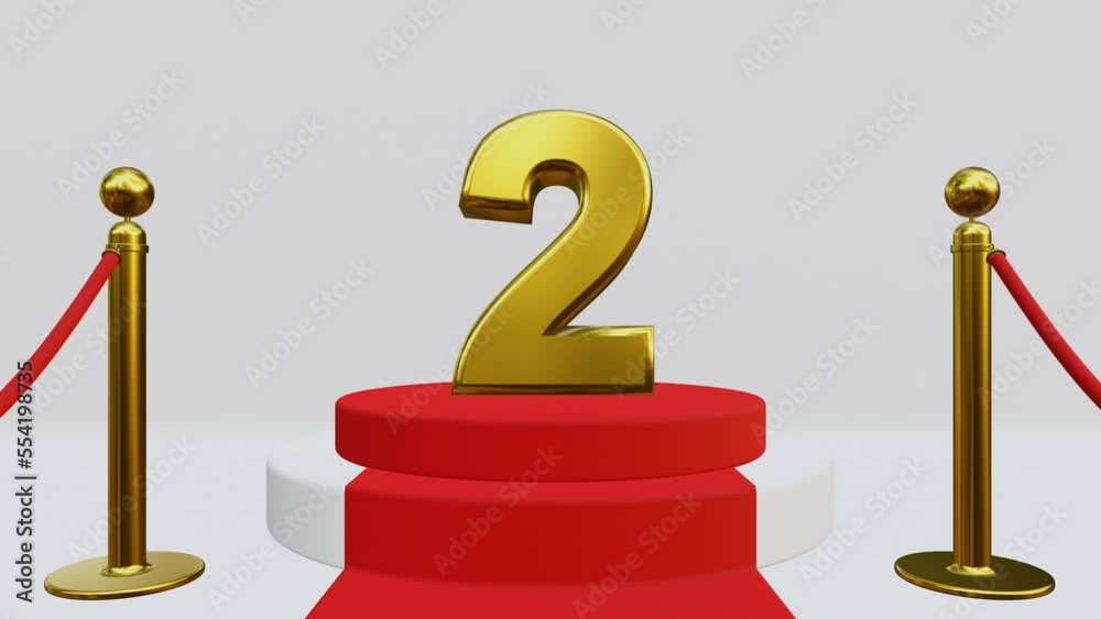 Video Stock 3D animation of number two on Red carpet with Golden rope ...